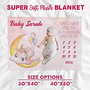 Personalized Baby Milestone Blanket - Baby Monthly Milestone Blanket with Name 40" x 60", Custom Newborn Prop Flannel Blanket for Baby Boy, Girl, Nursery Decor