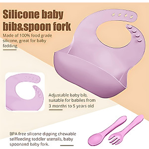MIICASA Silicone Baby Feeding Set, Baby Led Weaning Supplies Kit With Suction Bowl & Car Plate, Bib, Spoon, Fork, Cup - Food-Grade Silicone, Dishwasher-Safe, No BPAs - For 3+ Months
