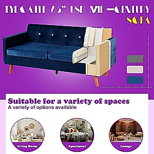 TYBOATLE 65" Modern Velvet Sofa Couch w/ 2 USB, Clear Glass Button Tufted Upholstered Love Seats for Living Room, Apartment, Bedroom (Blue)