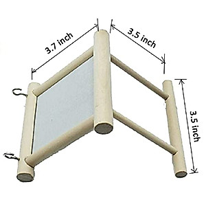 zmgmsmh Birds Toy for Cage,Parrot Hanging Swing with Mirror,Natural Wooden Play Toys, Pet Bird Cage Accessories with Metal Hook