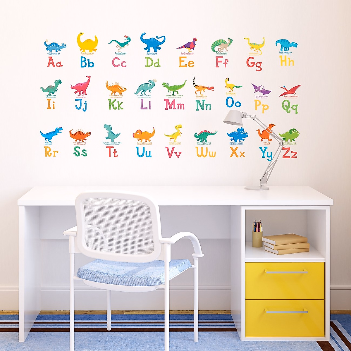 DECOWALL DW-1803 A-Z Dinosaur Alphabet Kids Wall Stickers Wall Decals Peel and Stick Removable Wall Stickers for Kids Nursery Bedroom Living Room d?cor ABC
