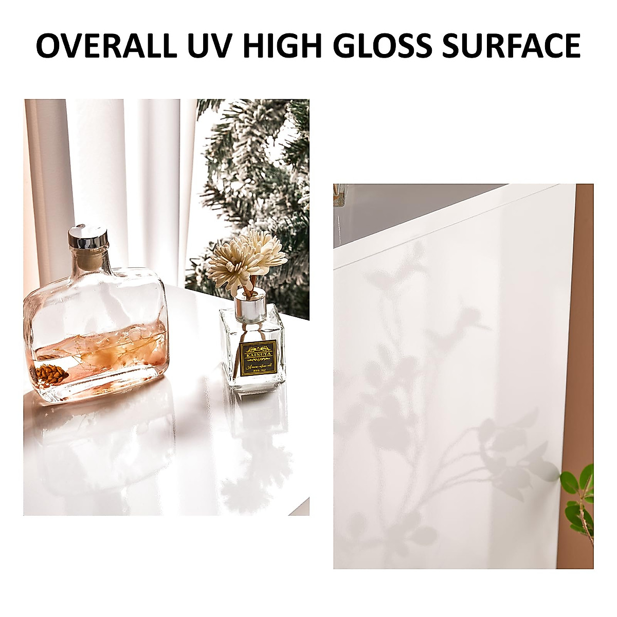 AMERLIFE 68'' Fireplace TV Stand with 40'' Fireplace, Modern High Gloss Fireplace Entertainment Center with LED Lights for TVs up to 78'', TV Console with Glass Shelves for Living Room, White & Black