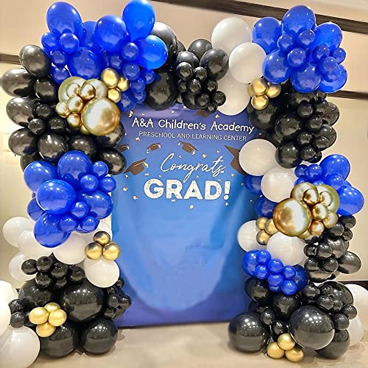 Royal Blue Gold Black Balloon Garland Arch Kit-136pcs Sapphire Blue White Balloons for Wedding, Happy Birthday, Graduation Party, Baby Shower, Boys Christening, Anniversary Celebration Backdrop