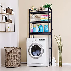 Ohuhu Over The Toilet Storage Shelf, Bamboo 3-Tier Over Toilet Bathroom Organizer Space Saver Stand Rack, Adjustable Shelves Above Toilet with Paper Holder and 3 Hooks for Restroom Laundry, Brown