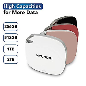 Hyundai 512GB Ultra Portable Data Storage Fast External SSD Pearl White, PC/MAC/Mobile- USB-C/USB-A, Dual Cable Included HTESD500PW