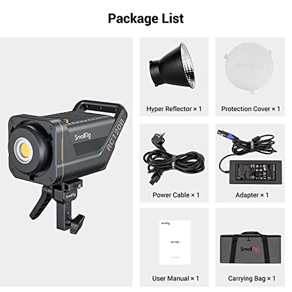 SmallRig RC 120B 120W Bi-Color Cob Video Light 52800Lux@1m 2700K-6500K On-Board and SmallGoGo App Control, TLCI 96+ CRI 95+,9 Lighting Effects Support AC Adapter & 14.4V/26V V-Mount Battery-3471