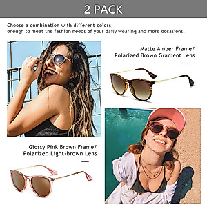 SUNGAIT 2 Pairs Vintage Round Sunglasses for Women Men Trendy Style UV400 Lens