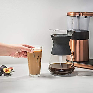 brim 8 Cup Pour Over Coffee Maker, Simply Make Rich, Full-Bodied Coffee Every Time, Set Includes Glass Carafe, SCA Measuring Scoop, Silicone Sleeve, and Healthy-Eco Reusable Filter, Satin Copper