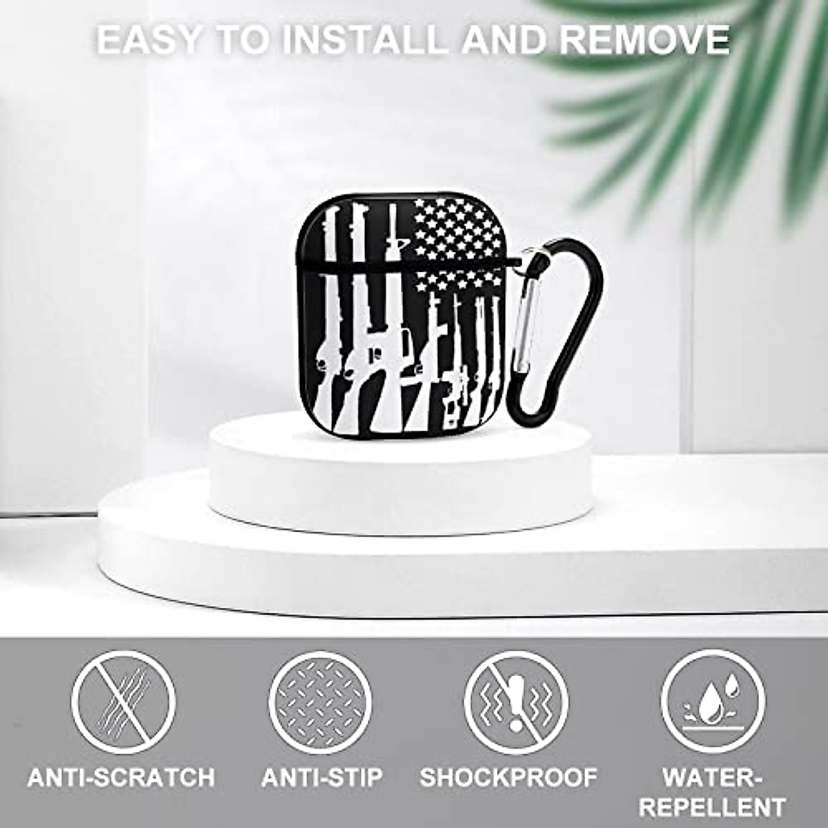 American Gun Flag Compatible with AirPods 2nd 1st Generation Case Cover Cute Funny Shockproof Protector for Men Women