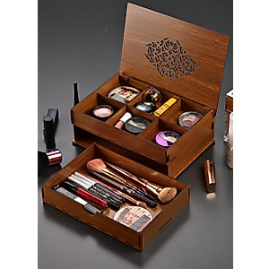 Reynoon Jewelry Box Organizer - Wood (Hard MDF) Jewelry Holder, 2 Layer, 6 Compartment, 1 Drawer Stackable Design, Wooden Jewelry Box Gift, Storage Case for Rings, Earrings, Necklaces, Bracelets