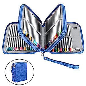 Gullor Large Capacity 3 Layers Pencil Bag Pencil Holder Organizer - 78 Slots for Colored Pencils, Blue