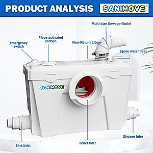 500 watt Macerating Toilet with Pump, Upflush Toilet for Basement for Kitchen Sink Bathroom Included Macerator Pump, Water Tank, Elongated Toilet Bowl, Seat Cover, Extension Pipe