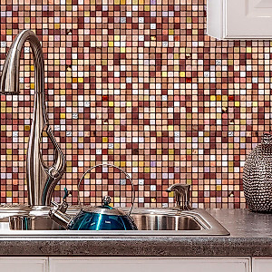 HomeyMosaic 10-Sheet Peel and Stick Backsplash Tile Stick on Kitchen Bathroom Fireplace Plaid Glass in Gradient Copper