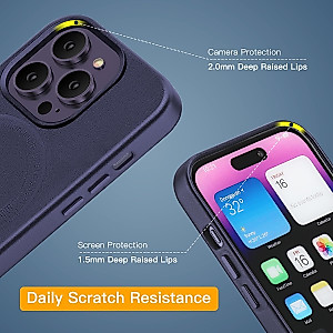 THMEIRA Compatible with iPhone 14 Pro Max Leather Case [ Compatible with MagSafe ] with Magnetic Wallet Card Holder [ PU Leather ] [ Slim Fit ] with Tempered Glass Screen Protector - Ink