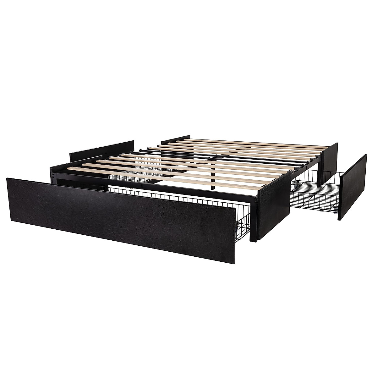 Allewie Full Size Platform Bed Frame with 3 Storage Drawers, Faux Leather Upholstered, Wooden Slats Support, No Box Spring Needed, Easy Assembly, Black