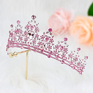 SuPoo Pink Crown Tiaras for Girls Crystal Princess Crown Headband Birthday Queen Rhinestone Birthday Gift Quinceanera Crown for Wedding Party Prom Halloween Cosplay Accessories