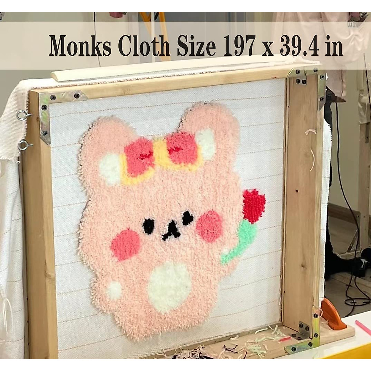 197in Large Primary Tufting Cloth with Marked Lines, Monks Cloth Punch Needle Fabric for Tufting Gun Rug Punch