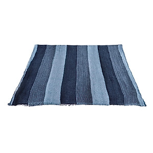 GERINLY Cotton-Linen Scarves Mens Stripe Crinkle Long Scarf European Neck Wrap Bufanda de Hombres Fashion (Blue)