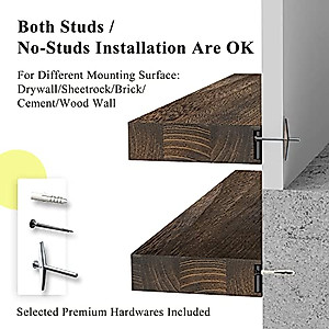 Floating Shelves 36 inches Rustic Natural Wood Shelf for Wall Set of 2 Open Shelving Farmhouse Light Wooden Wall Mounted Shelf Decor for Bathroom, Living Room, Kitchen, Dark Brown (36" W x 5.5"D)