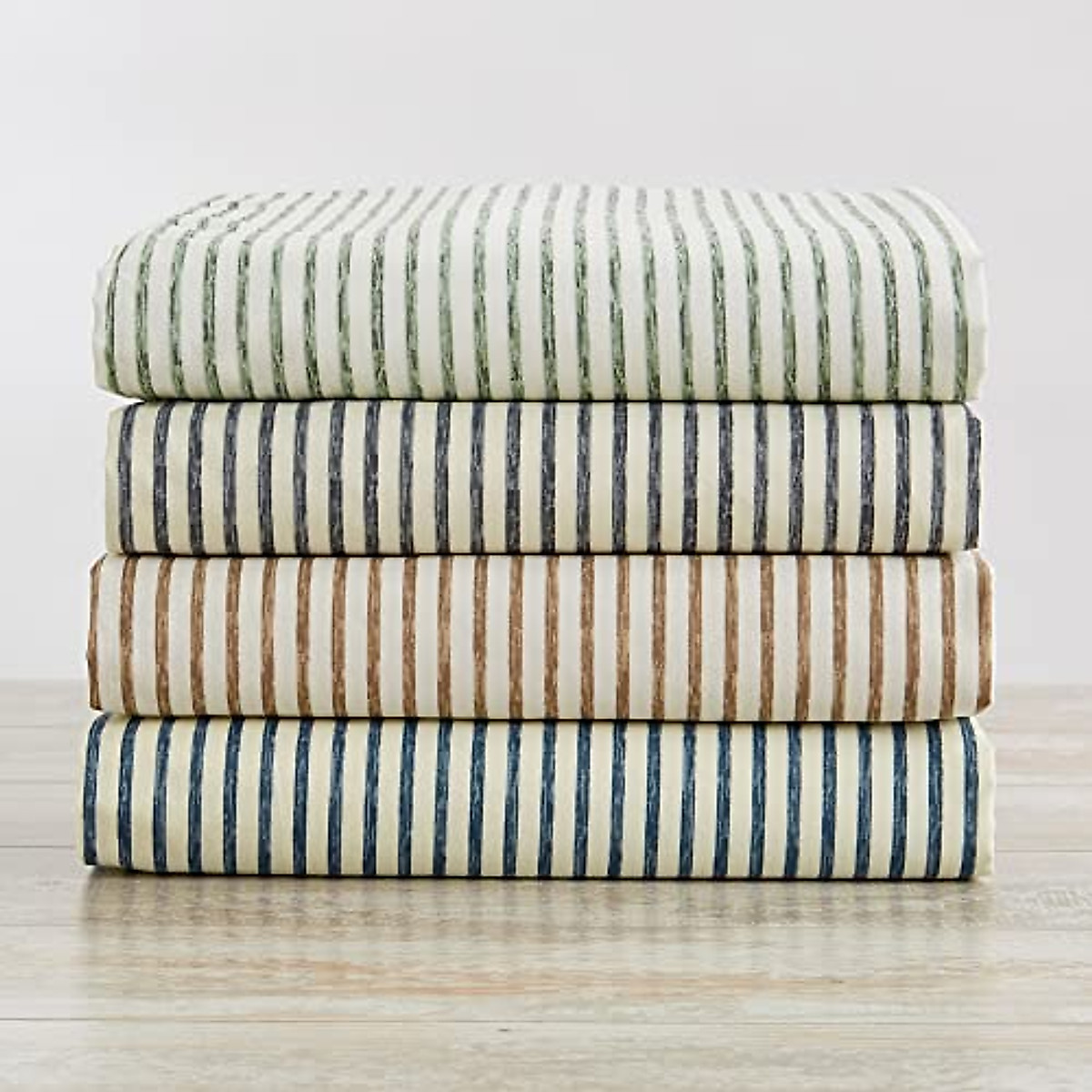Great Bay Home 4-Piece Stripe Printed Ultra-Soft Microfiber Sheet Set. Wrinkle Free, Comfortable, All-Season Bed Sheets. Evette Collection (Full, Stripe - Sea Foam)
