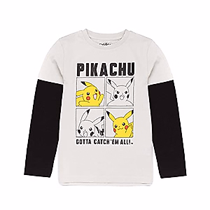 Pokemon T-Shirt Boys Kids Skater Clothes Grey Pikachu Game Top 7-8 Years