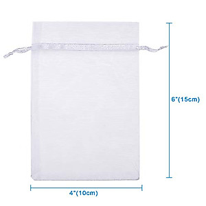 WenTao 100PCS 4x6 (10x15cm) Sheer Organza Bags, White Wedding Favor Bags With Drawstring, Premium Jewelry Pouches Party Festival Gift Bags Candy Bags
