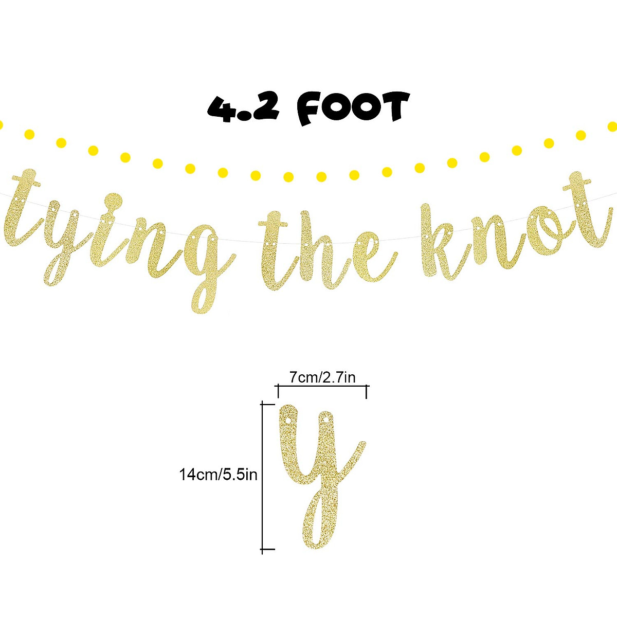 LINGTEER Tying the Knot Gold Glitter Bunting Banner Perfect for Wedding Bridal Shower Party Decorations.