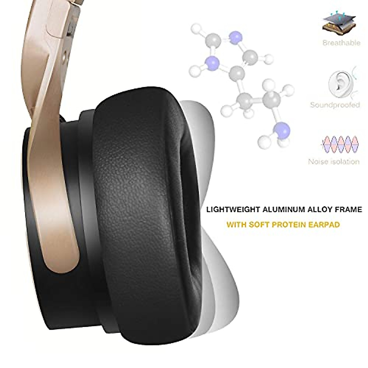 Riwbox BN5 Bluetooth Headphones Over Ear, Folding Stereo Headphones Wired Wireless with Mic Compatible for iPhone/iPad/TV/PC/Online Class/Home Office (Black&Gold)