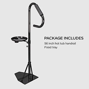 Hot Tub Handrail with Cup Holder Tray 56" Height 360 Rotatable Rust Proof Aluminum Hot Tub Railing with Slide Under Mount Base for Spa Hot Tub 600 LBS Capacity Hand Rail