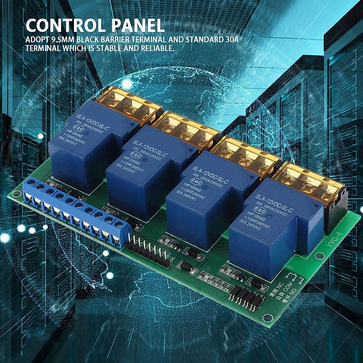 YYG-4 Four Way Relay Module, 30A Control Panel Optocoupler Isolation High Power AC 250V/30A, Less Than DC 30V/30A(12VDC)