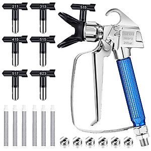Gyfent Airless Paint Sprayer Gun, 14 Pcs Airless Spray Gun Kit Paint Sprayer Gun with 6 Pcs Reversible Spray Tips & 6 Pcs Filter & Nozzle Seat for Airless Spraying Machine (211 313 415 515 517 623)