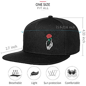 Negi Snapback Hats for Men Flat Bill Hats for Mens Snapback Hats Skull Decor Skeleton Trucker Hats Dad Fitted Black Adjustable Baseball Cap Gifts Husband