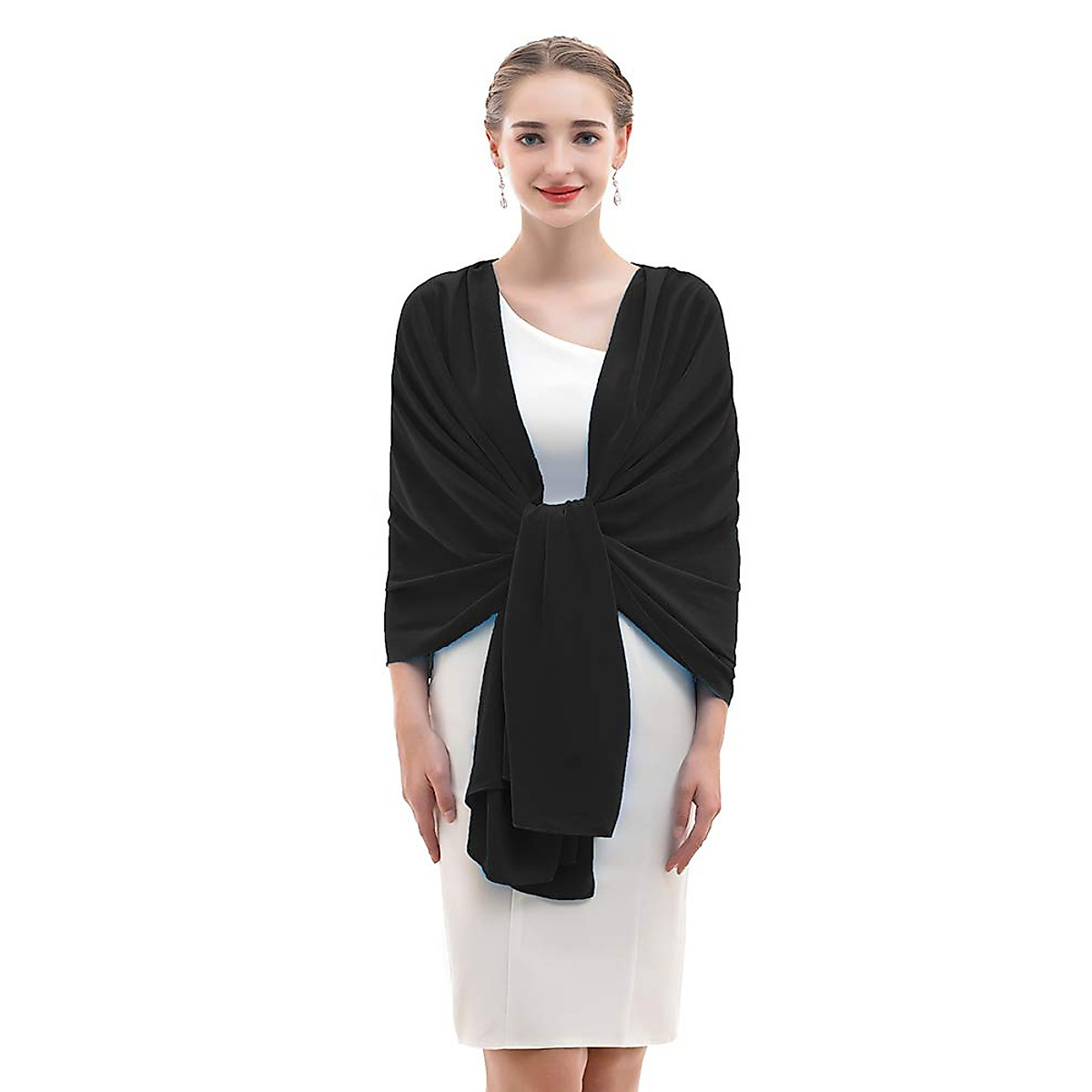 olyrjie Chiffon Shawl Womens Wrap for Evening Dress Wedding Scarf Fashion Pashmina Black