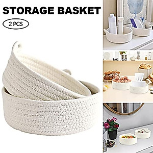Bothyi 2 Pieces Round Small Woven Baskets Set Storage Gifts Mini Tray Montessori Rope Basket for Bedroom Drawer Nursery, White