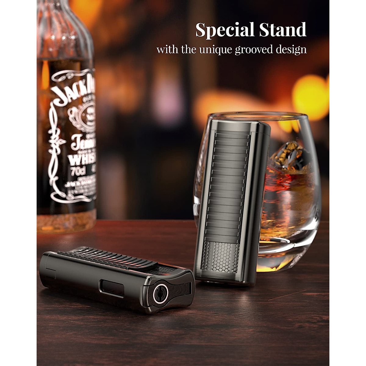 Kollea Torch Lighter, Double Jet Flame Refillable Butane Lighter, Windproof Pocket Lighter with Punch and Stand, Cool Idea Gift for Men (Butane Gas Not Included)