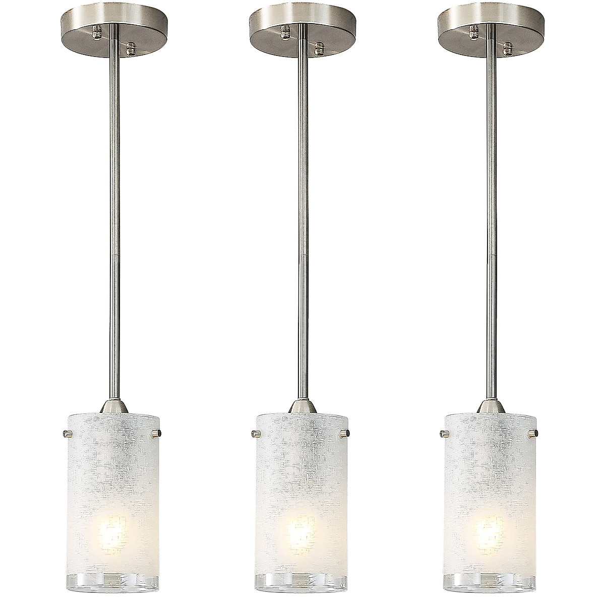 Eietonte 1-Light Mini Pendant Light Fixtures, Modern Chandelier Hanging Ceiling Light with White Frosted Shade, Brushed Nickel Pendant Lighting for Kitchen Bedroom Hallway, Adjustable Height, 3 Pack