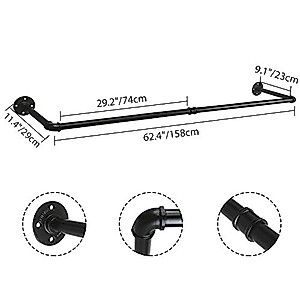 GeilSpace Industrial Pipe Clothes Hanging Bar, Wall-Mounted Clothes Rack, Garment Rack, Space-Saving, Holds up to 50lb, Easy Assembly, Black (60 Inch)