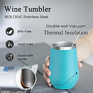 MEWAY 12oz Insulated Wine Tumbler with Lid and Straw - Double Wall Vacuum Stainless Steel Wine glass, for Travel and Office, Baby shower prizes for winners(Light Green,1)