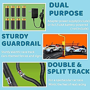 Electric Racing Tracks for Boys and Kids Slot Car Race Track Sets Including 4 Slot Cars 1:43 Scale and 2 Hand Controllers, Gift Toys for Children