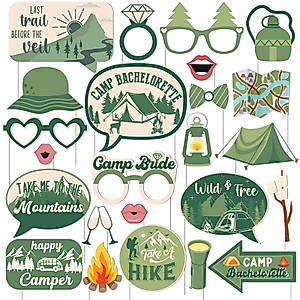 Balterever 24PCS Camp Bachelorette Photo Booth Props Camping Bachelorette Party Decoration Cabin Glamping Mountain Lake Hiking Bachelorette Party Favor for Bridal Shower Wedding Engagement Party Decor