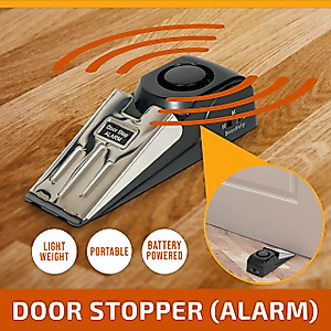 Door Stopper Alarm and Door Security Bar Bundle - House, Apartment, School, Hotel Door Security System, Adjustable Door Stoppers, Sliding Glass Door Security Bar - Lightweight, Portable Doorstops