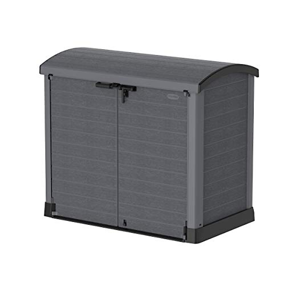 Duramax Cedargrain StoreAway 1200L Plastic Garden Storage Shed / Arc Lid - Outdoor Storage Bike Shed – Durable & Strong Construction– Ideal for Tools, Bikes, BBQs & 2X 240L Bins, 145x85x125 cm, Grey