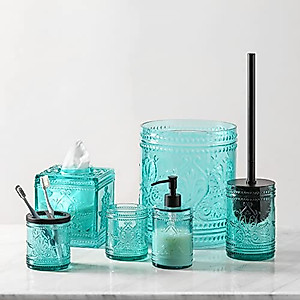 KMWARES Decorative Wastebasket/Trash Can/Garbage Can for Home Accent, Kitchen, Bathroom Accessories, Office Decoration - Real Glass Solid Teal Blue