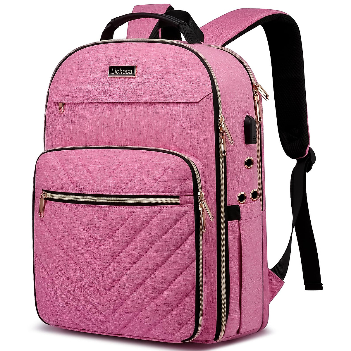 Knitting Bag Backpack, Crochet Bag Tote, Large Yarn Storage Tote Bag with USB Charging Port, Yarn Holder Case for Carrying Projects, Knitting Needles, Yarn Supplies, Pink