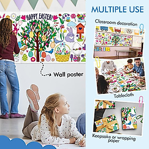 JellyPanda Easter Large Coloring Table Cloth Happy Easter Giant Coloring Poster Bunny Egg Pages Sheets Paper for Kids Adults 71 * 23.6 in