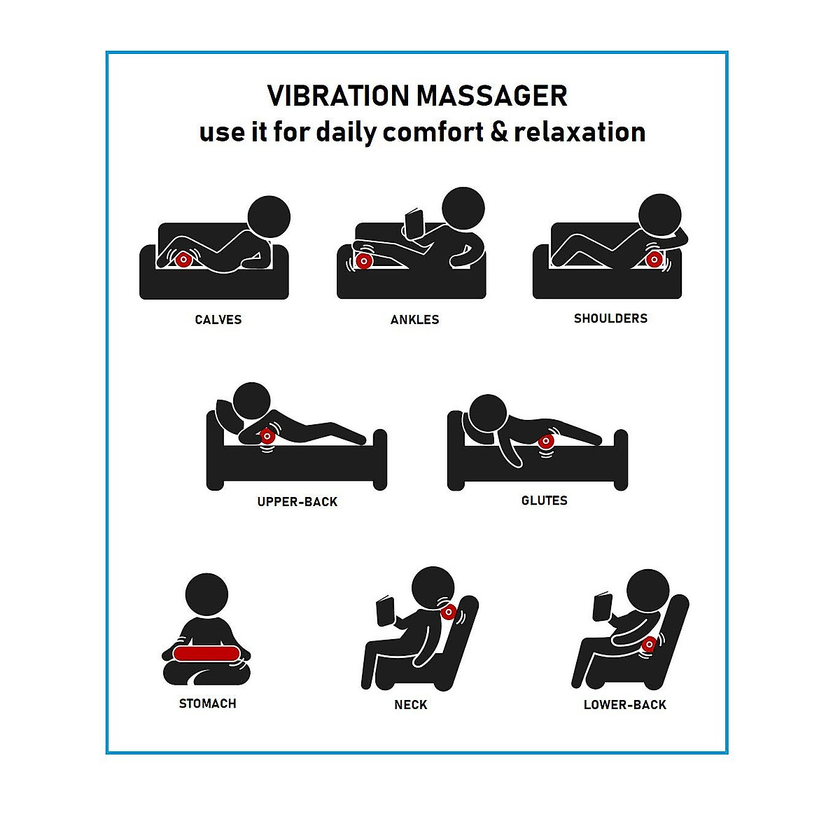 THEA Exercise Foam Roller Vibration Massage Bolster Pillow – Best for Daily Relaxation, Stretching, Muscle Knots Release, deep-Tissue Massage, Yoga, Pilates -24” Long with Free Bag (Blue, 24x5)