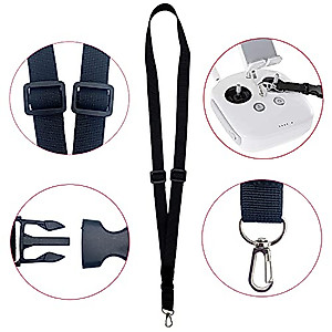 Wanty Remote Controller Lanyard Padded Neck Black Nylon Strap for DJI Drone Phantom 3 4 Pro Inspire 1, Adjustable and Detachable