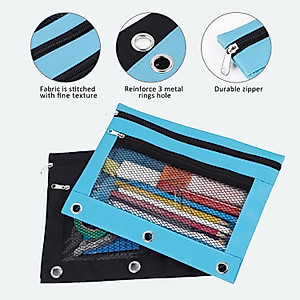 Pencil Pouches, Zipper Binder Pencil Pouch Pen Case With 3 Holes, 3 Ring Zippered Pocket Pencil Pouch for School Office