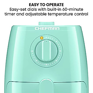 Chefman TurboFry 2-Quart Air Fryer, Dishwasher Safe Basket & Tray, Use Little to No Oil For Healthy Food, 60 Minute Timer, Fry Healthier Meals Fast, Heat And Power Indicator Light, Temp Control, Mint
