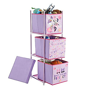 Idea Nuova Disney Minnie Mouse 3 Tier Fabric Storage Organizer with 3 Cubes and Removable Lid